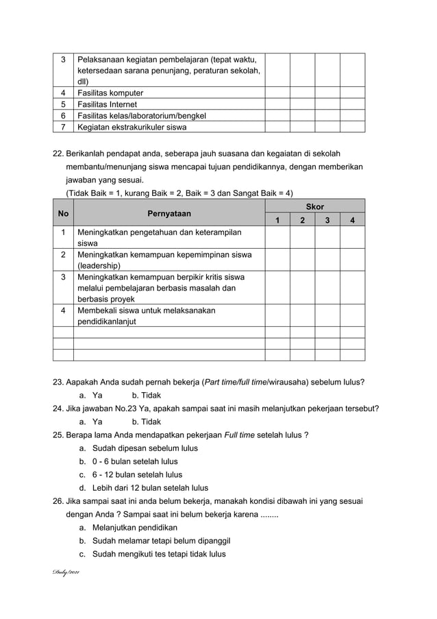 Kuisioner tracer study untuk lulusan | PDF
