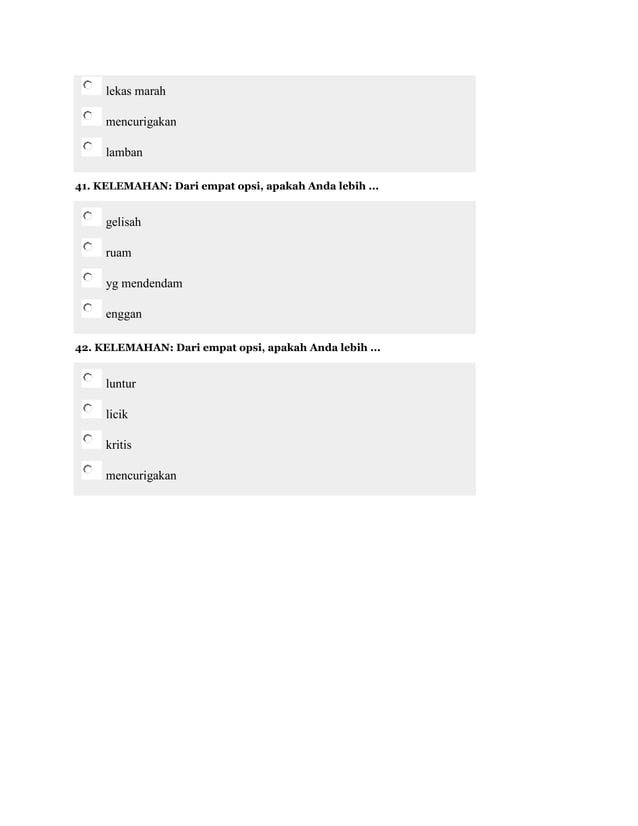 Kuis kepribadian menurut florence littauer | DOCX