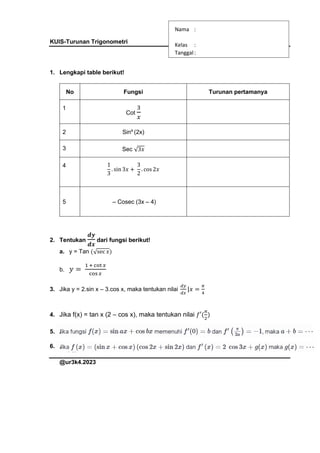 Matematika kelas XI materi Turunan trigonometri | PDF