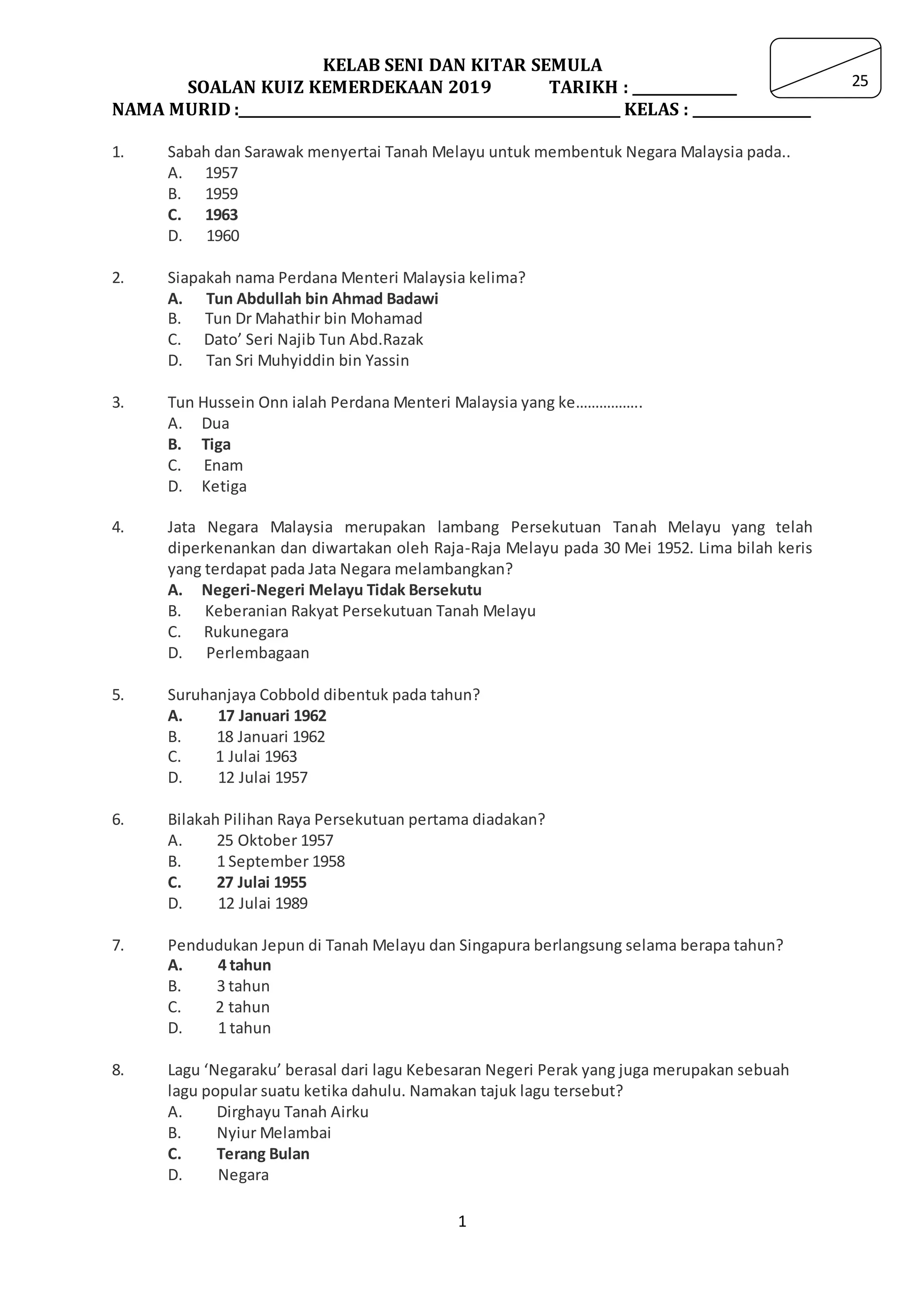 Kuiz kemerdekan | DOC