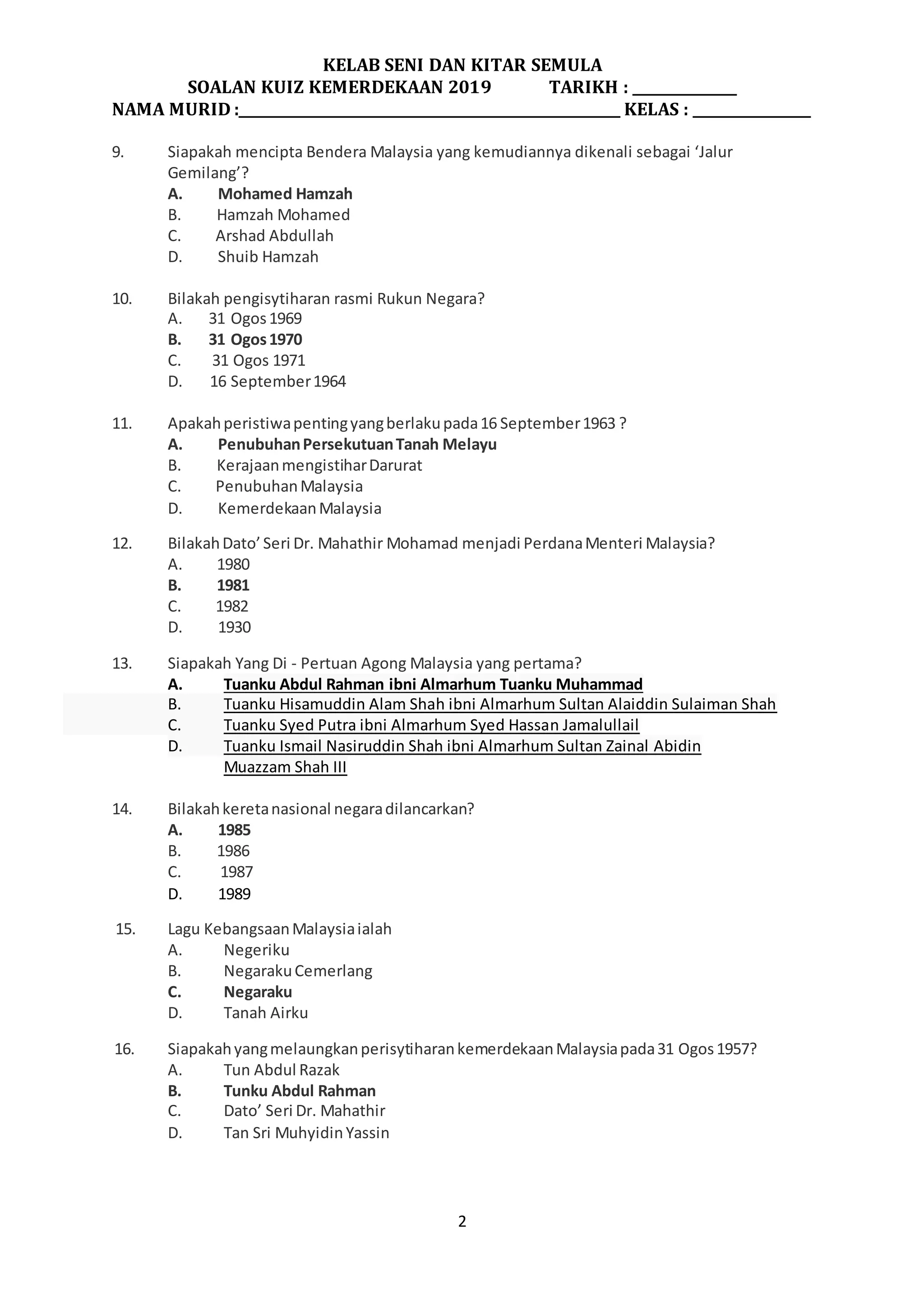 Kuiz kemerdekan | DOC