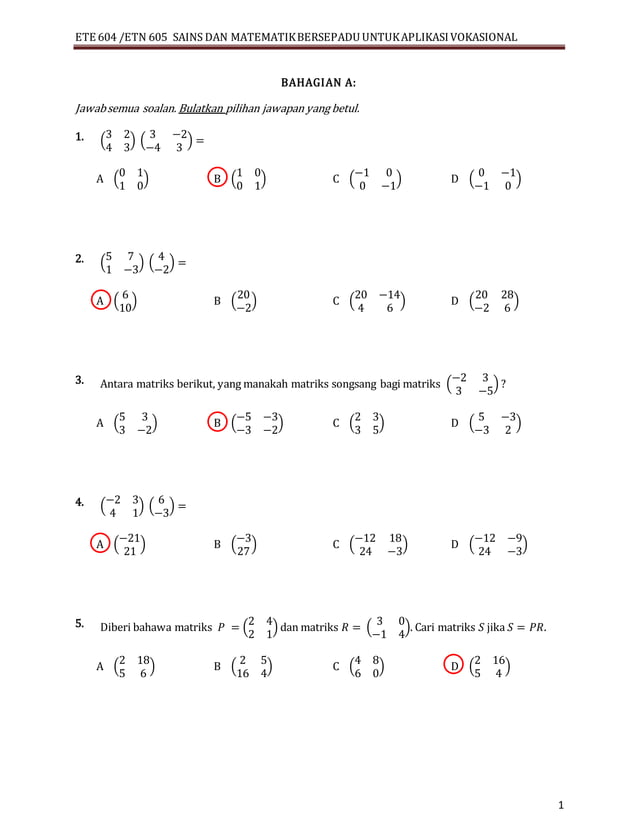 Kuiz matriks jawapan | PDF