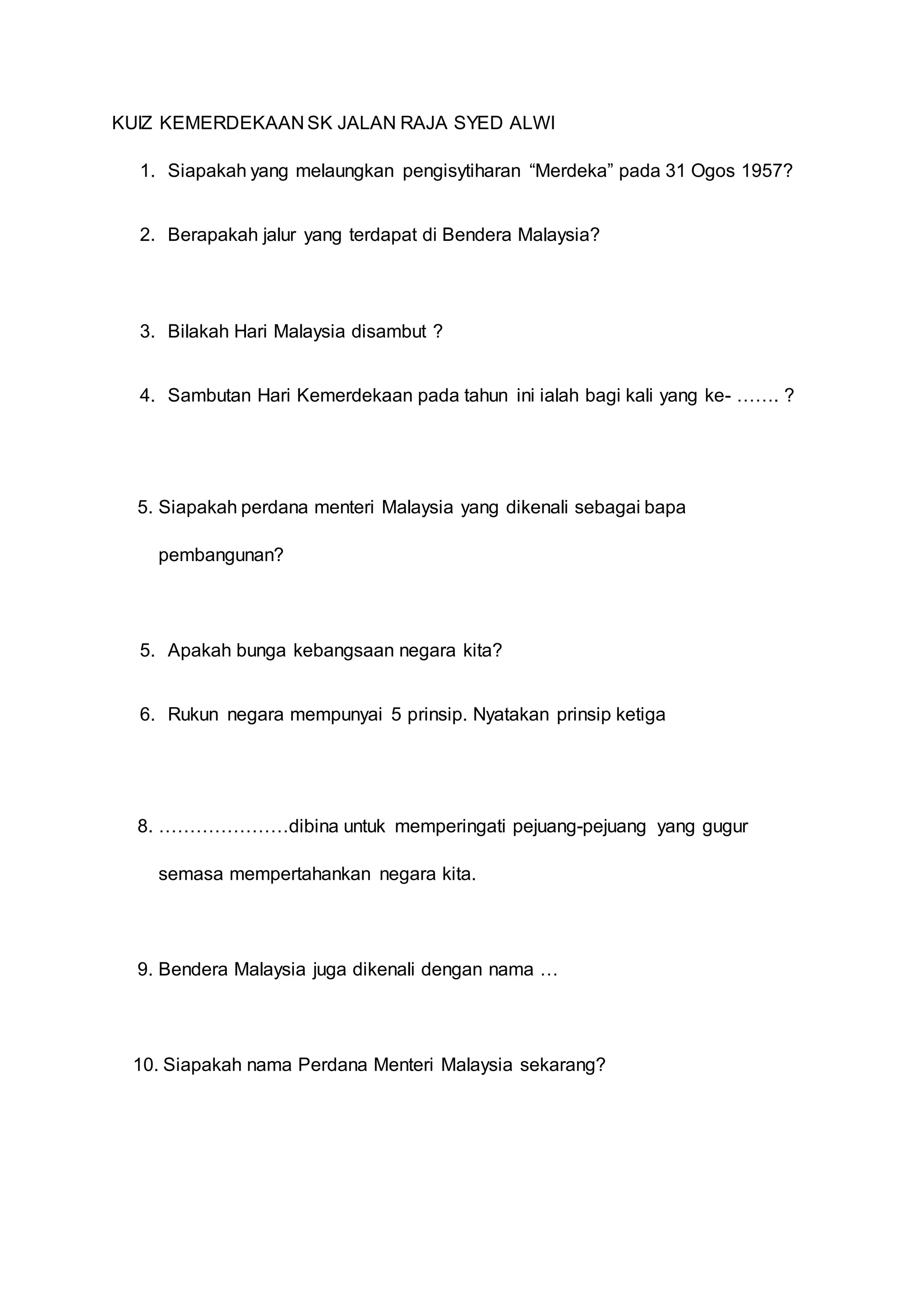 Kuiz sejarah merdeka 2020 | DOCX