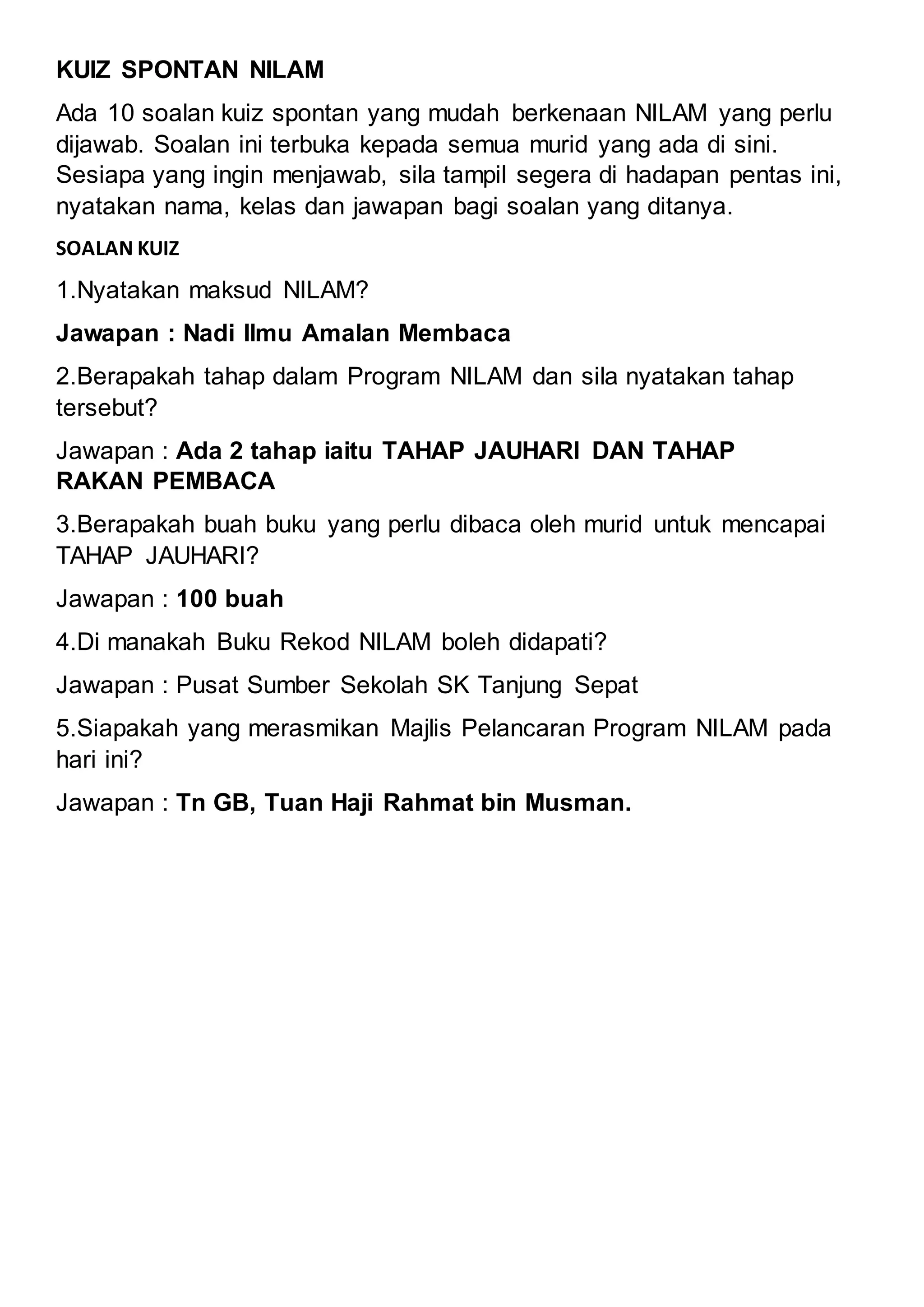 Kuiz spontan nilam | DOCX