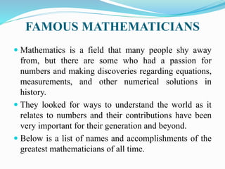 Famous Mathematicians Names List