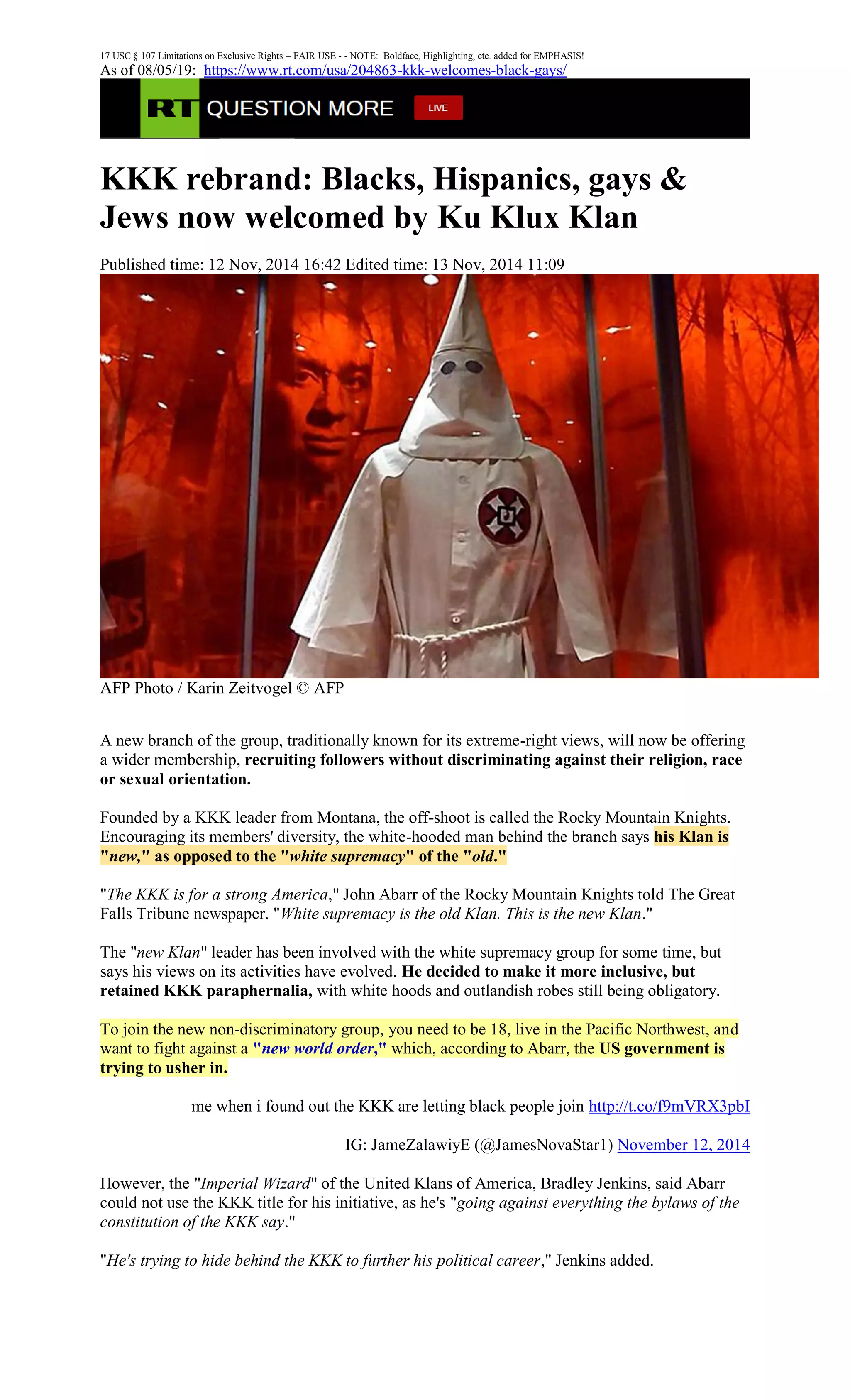 KU KLUX KLAN'S REBRANDING - Recruiting Blacks/Hispanics/Gays/Jews | PDF | Debated Sensitive ...
