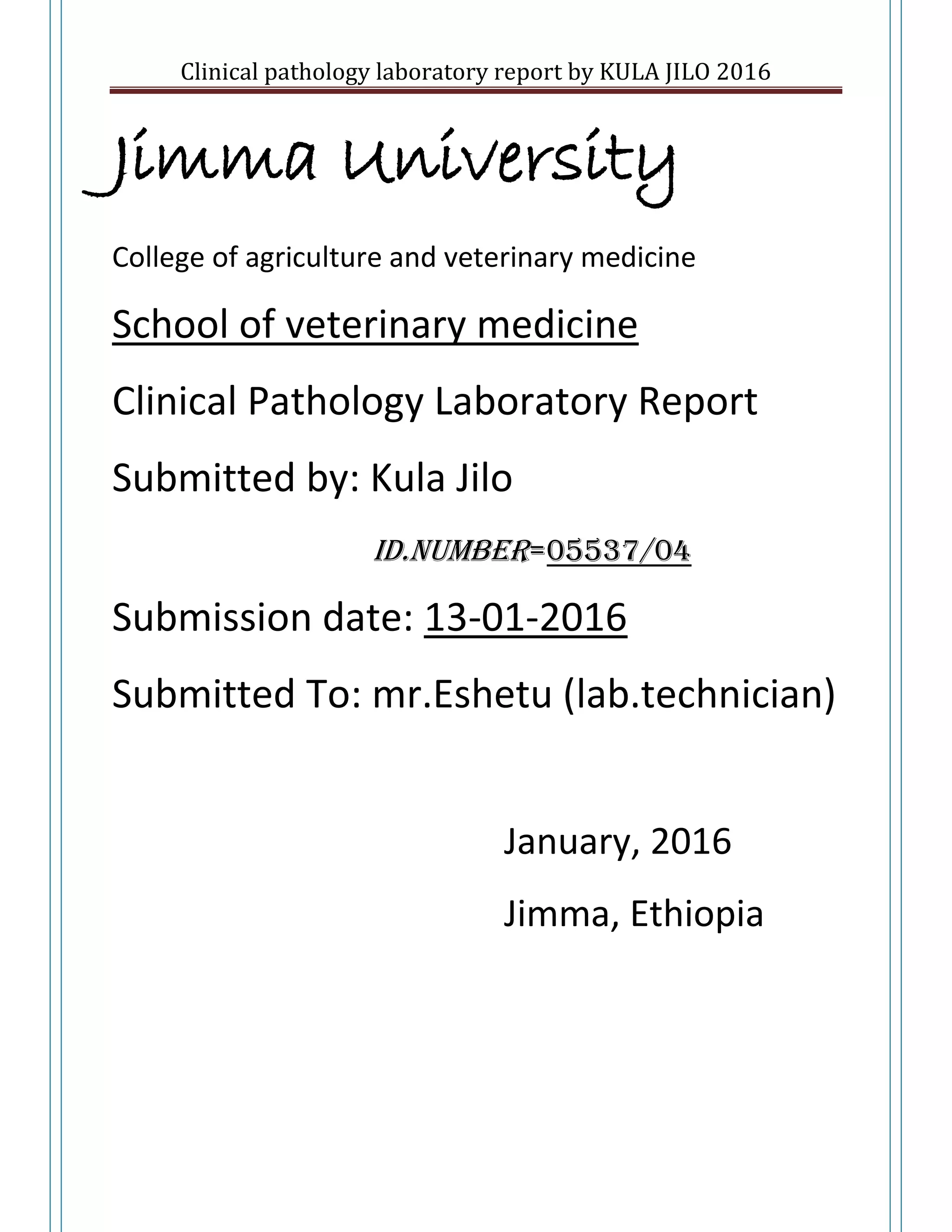 Clinical Pathology Laboratory Report by Kula Jilo 2016 | PDF