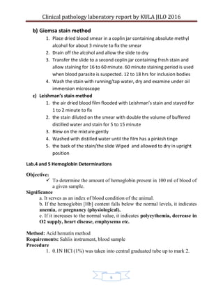 Clinical Pathology Laboratory Report by Kula Jilo 2016 | PDF