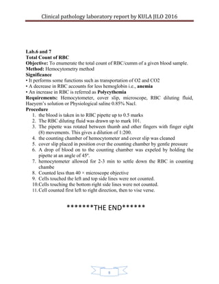 Clinical Pathology Laboratory Report by Kula Jilo 2016 | PDF