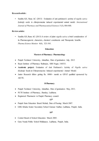 Kuldeep resume | DOCX | Herbs and Supplements | Alternative Medicine