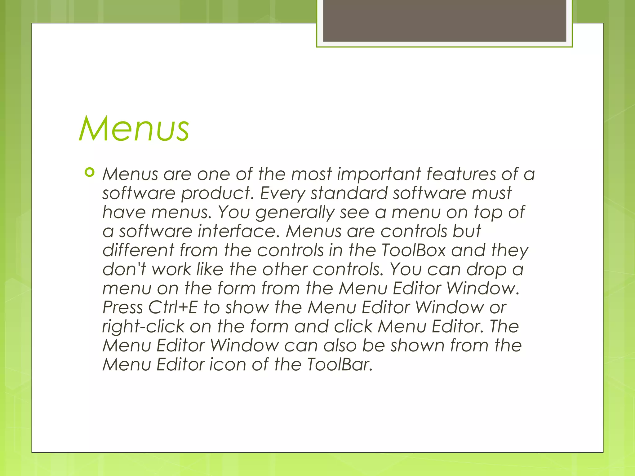 Visual Basic menu | PPT