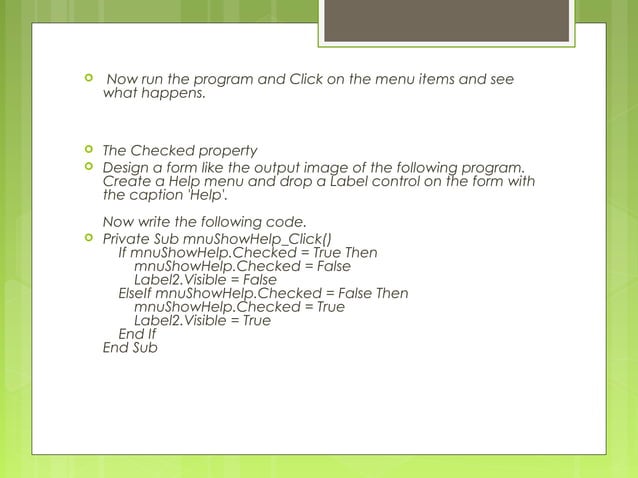 Visual Basic menu | PPT | Operating Systems | Computer Software and ...