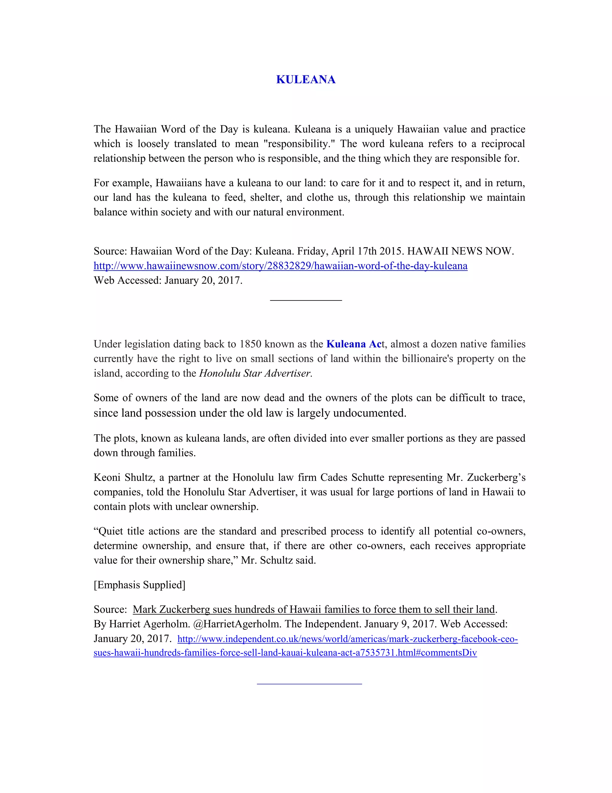 Kuleana - Responsibility | PDF