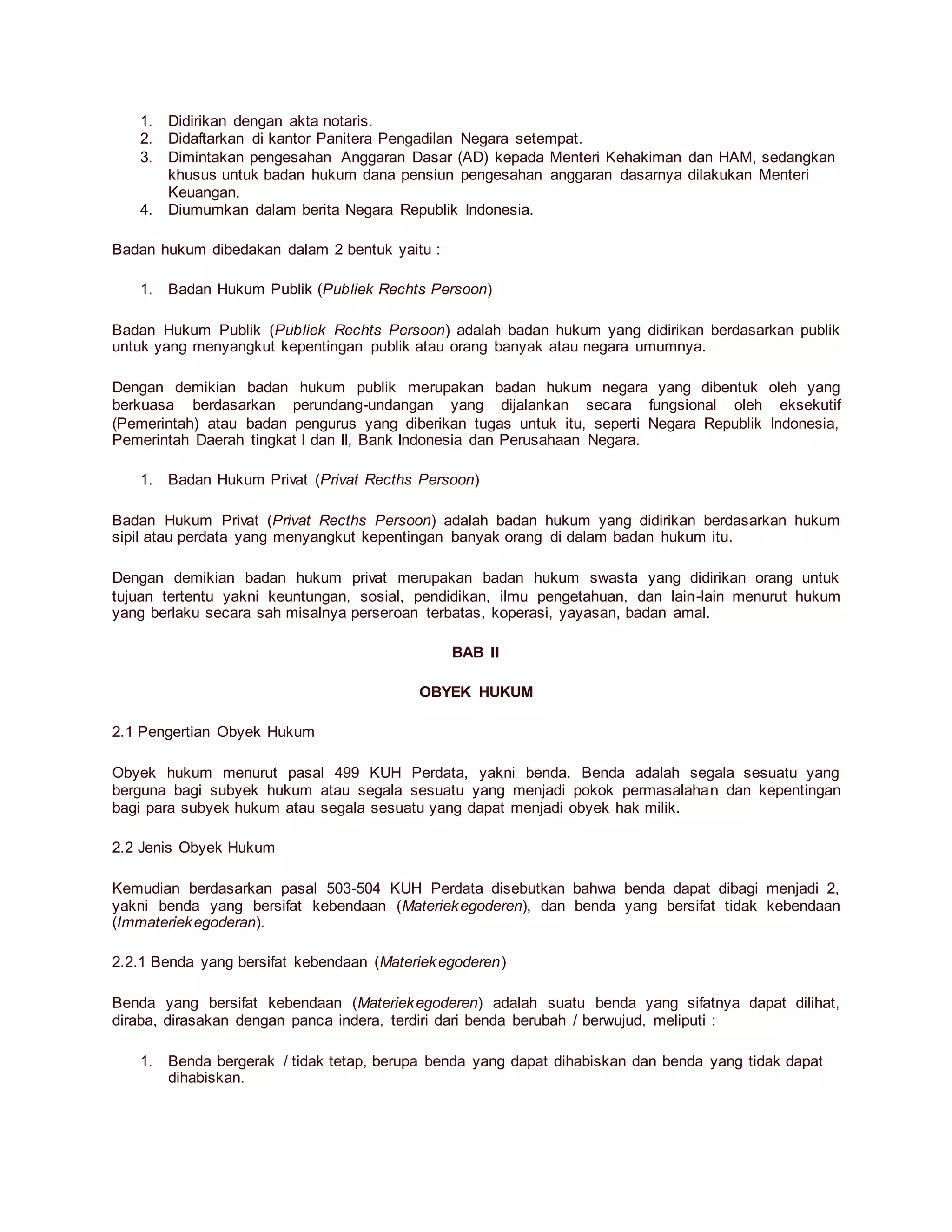 Kuliah makalah bab ii materi subyek dan obyek hukum | PDF