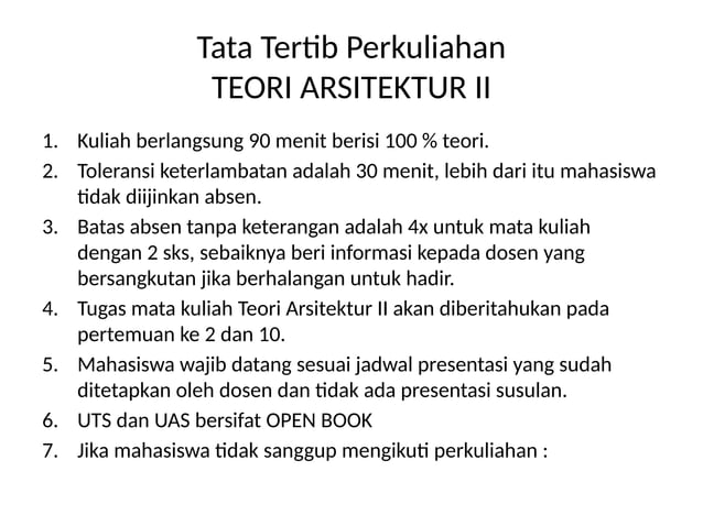 Materi Kuliah Semester 1 - Silabi Teori Arsitektur 2 | PPT