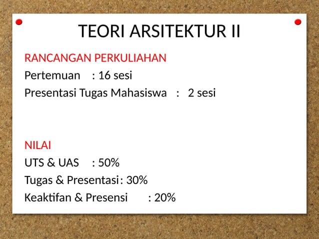 Materi Kuliah Semester 1 - Silabi Teori Arsitektur 2 | PPT