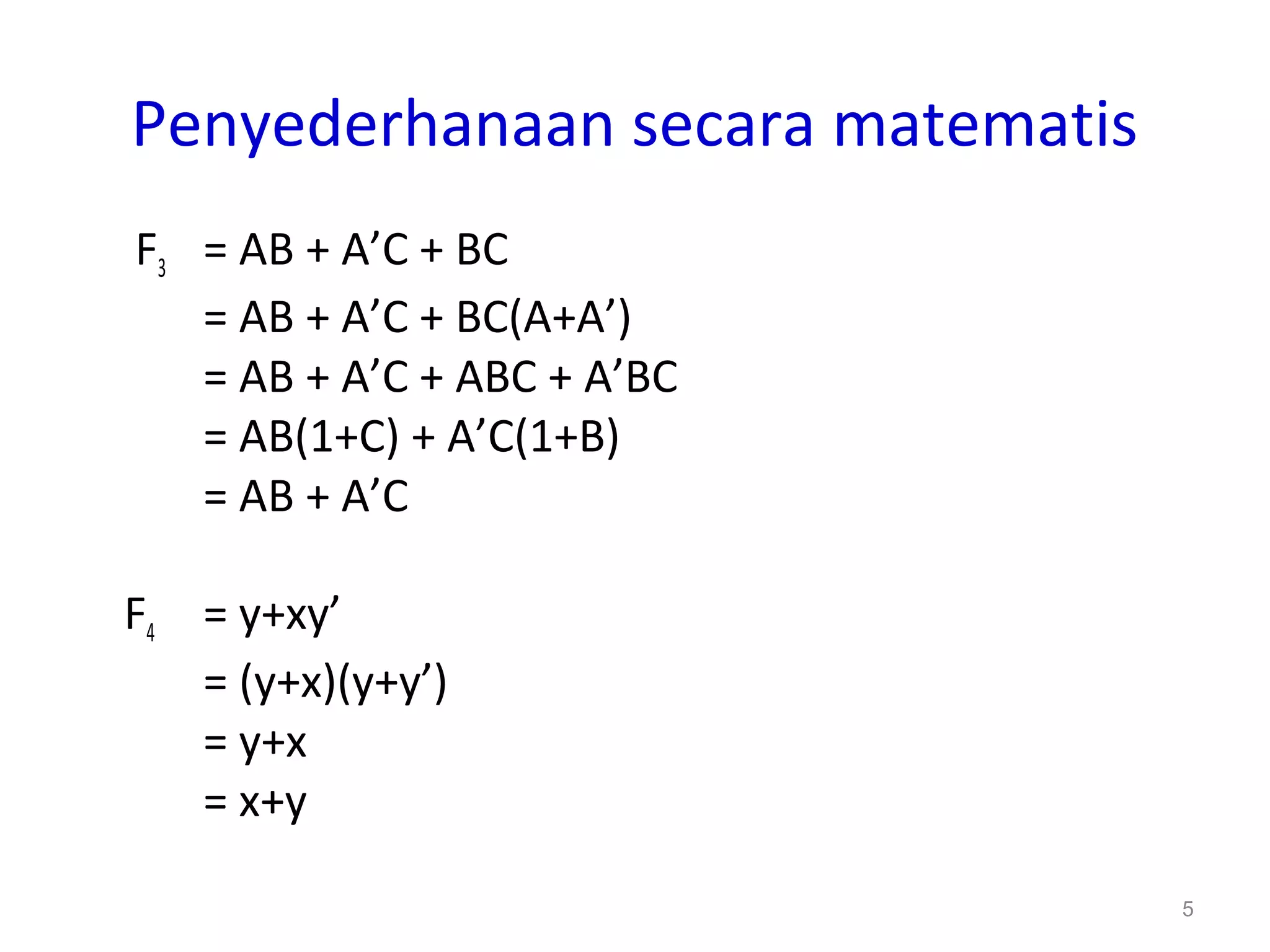 Penyederhanaan Fungsi Boolean | PPT