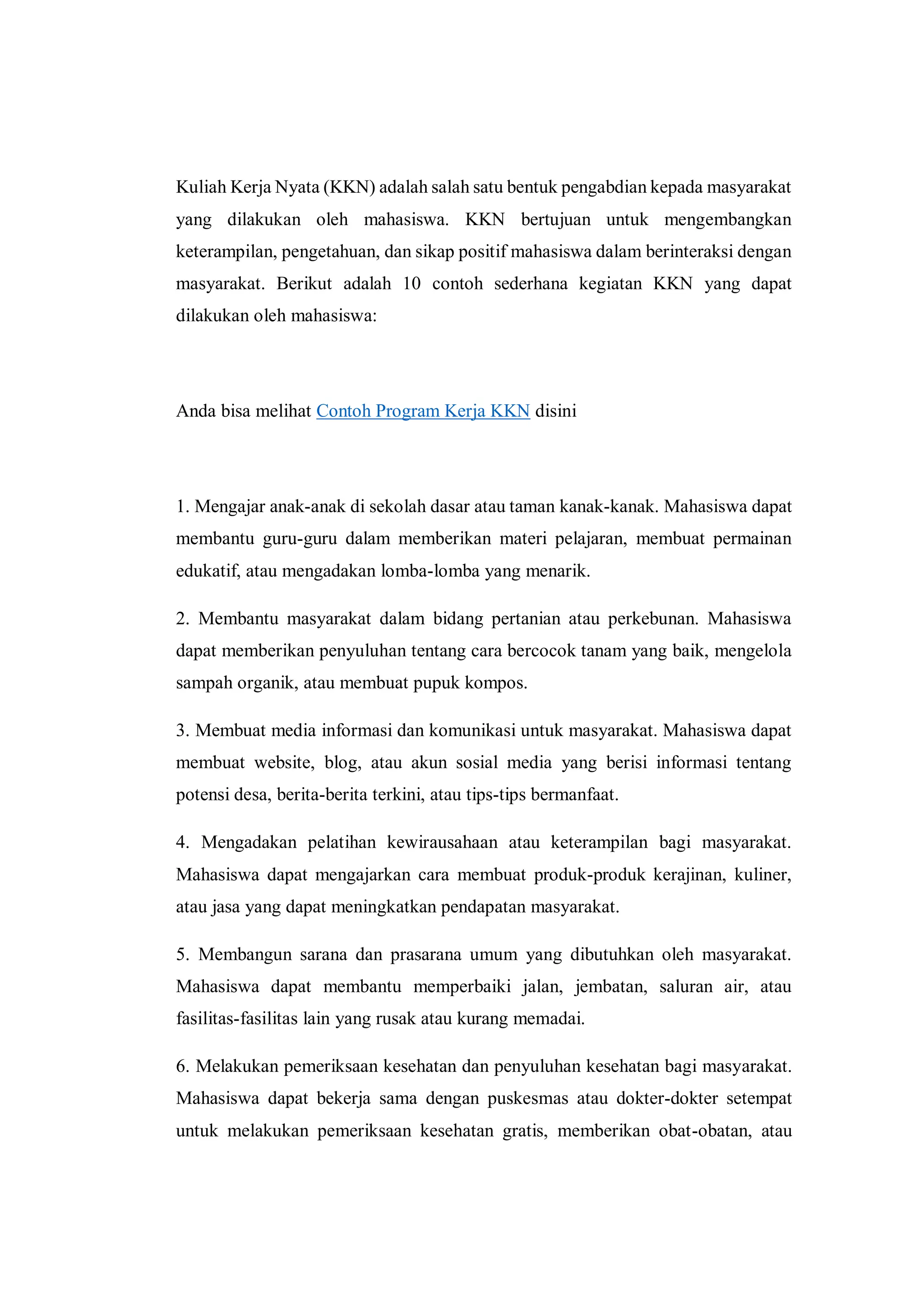 Contoh Program Kerja KKN Untuk Desa | PDF