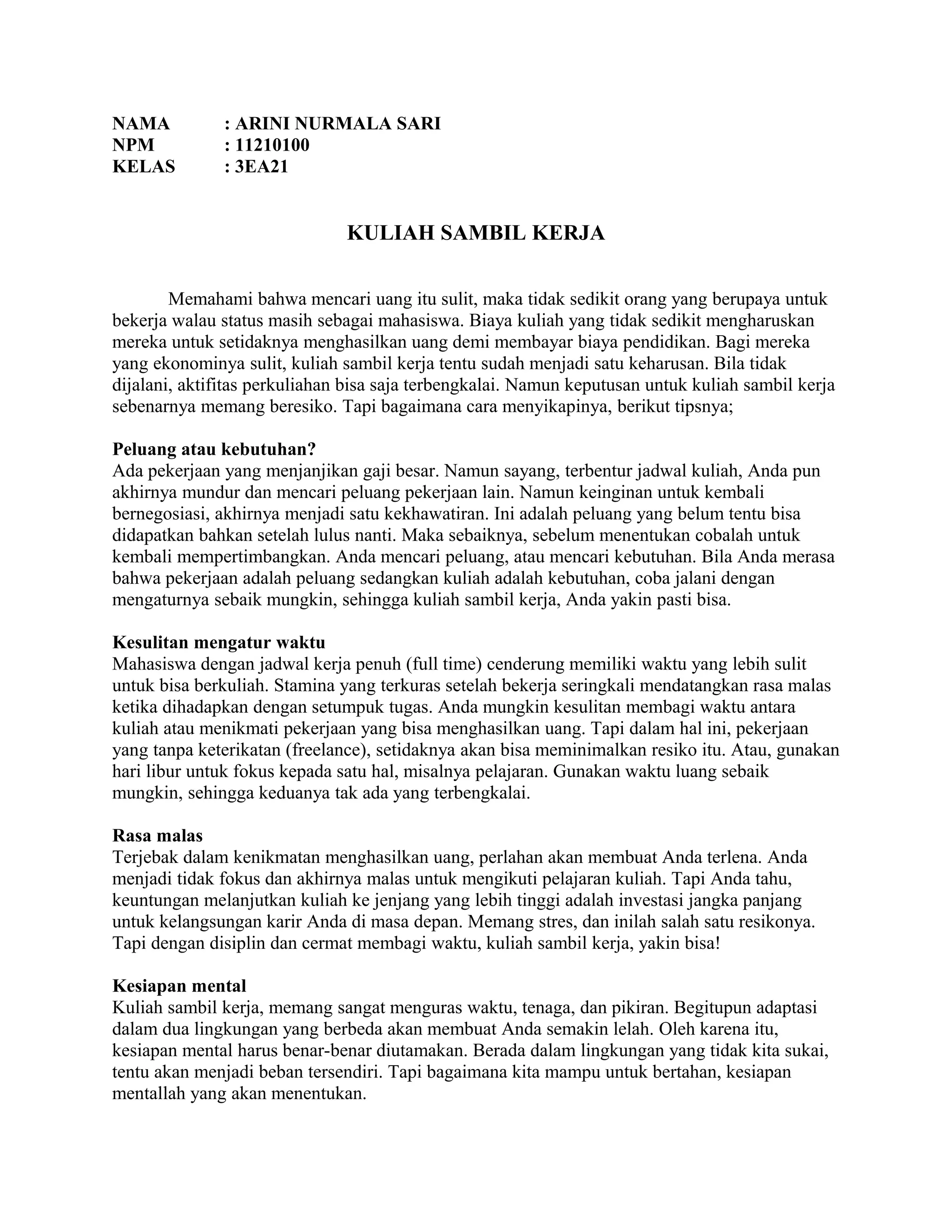 Kuliah sambil kerja | DOC