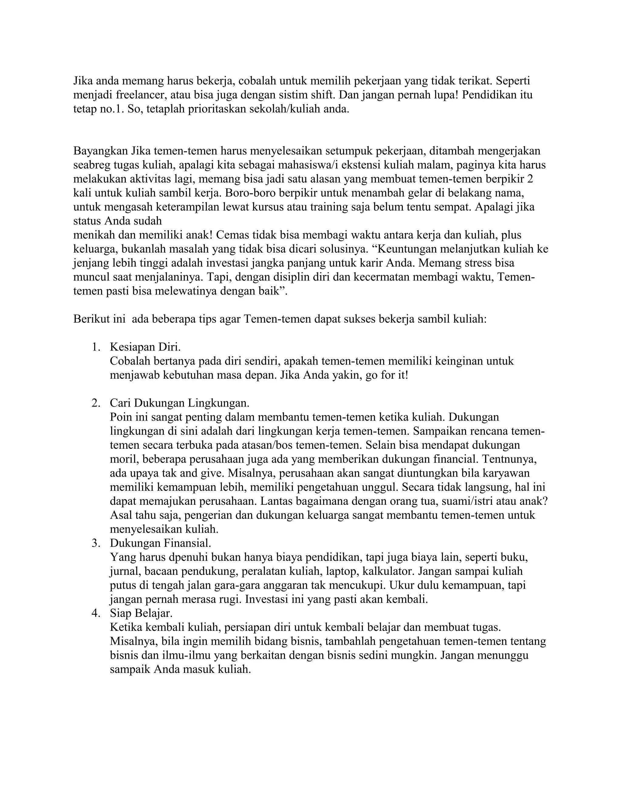 Kuliah sambil kerja | DOC