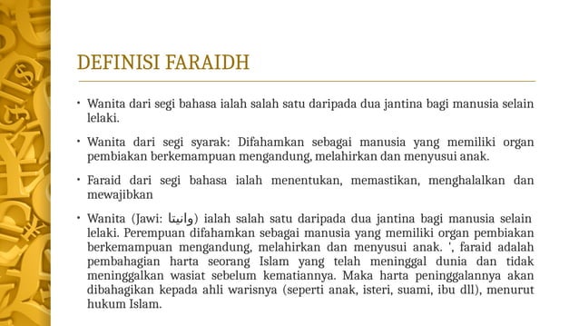 Faraidh - Pembahagian Harta Pusaka Menurut Islam | PPT