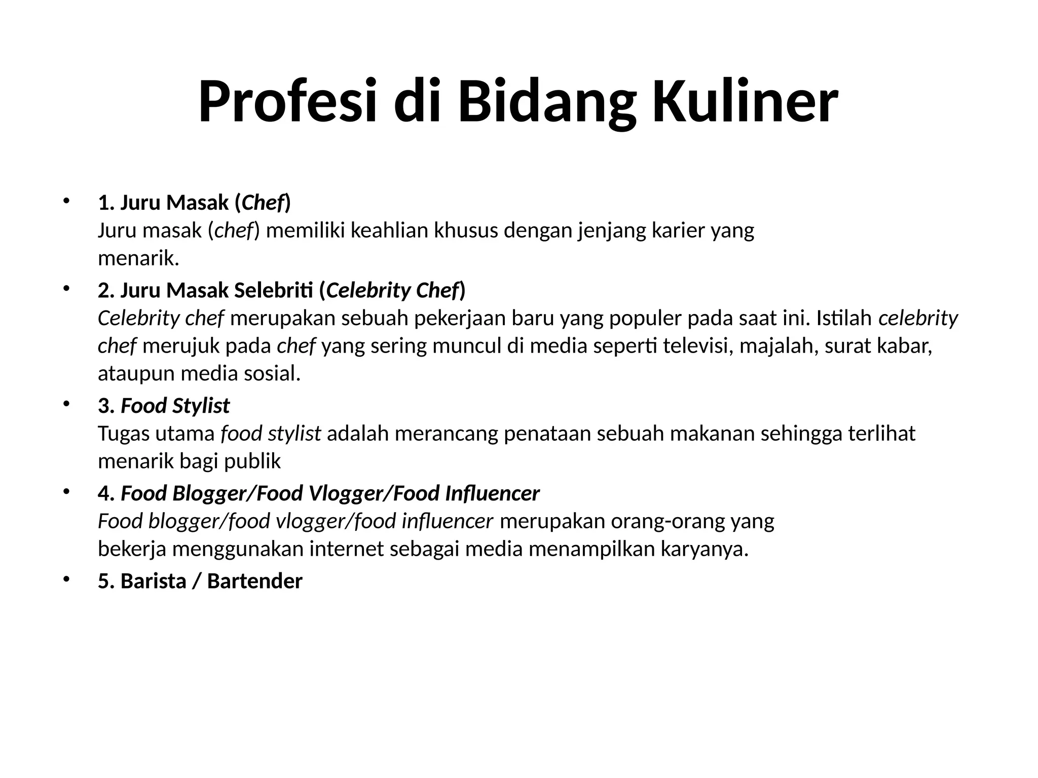 pengertian dan profesi di bidang kuliner | PPTX