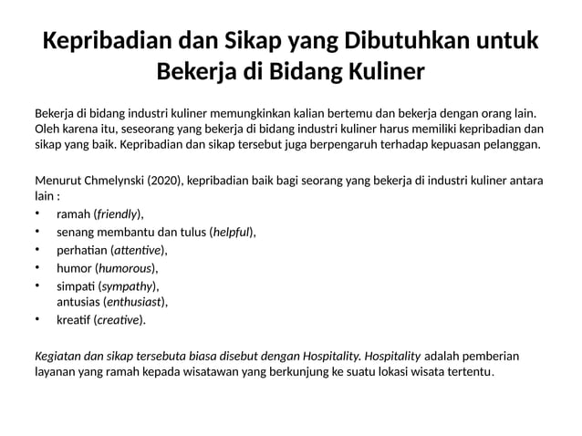 pengertian dan profesi di bidang kuliner | PPTX
