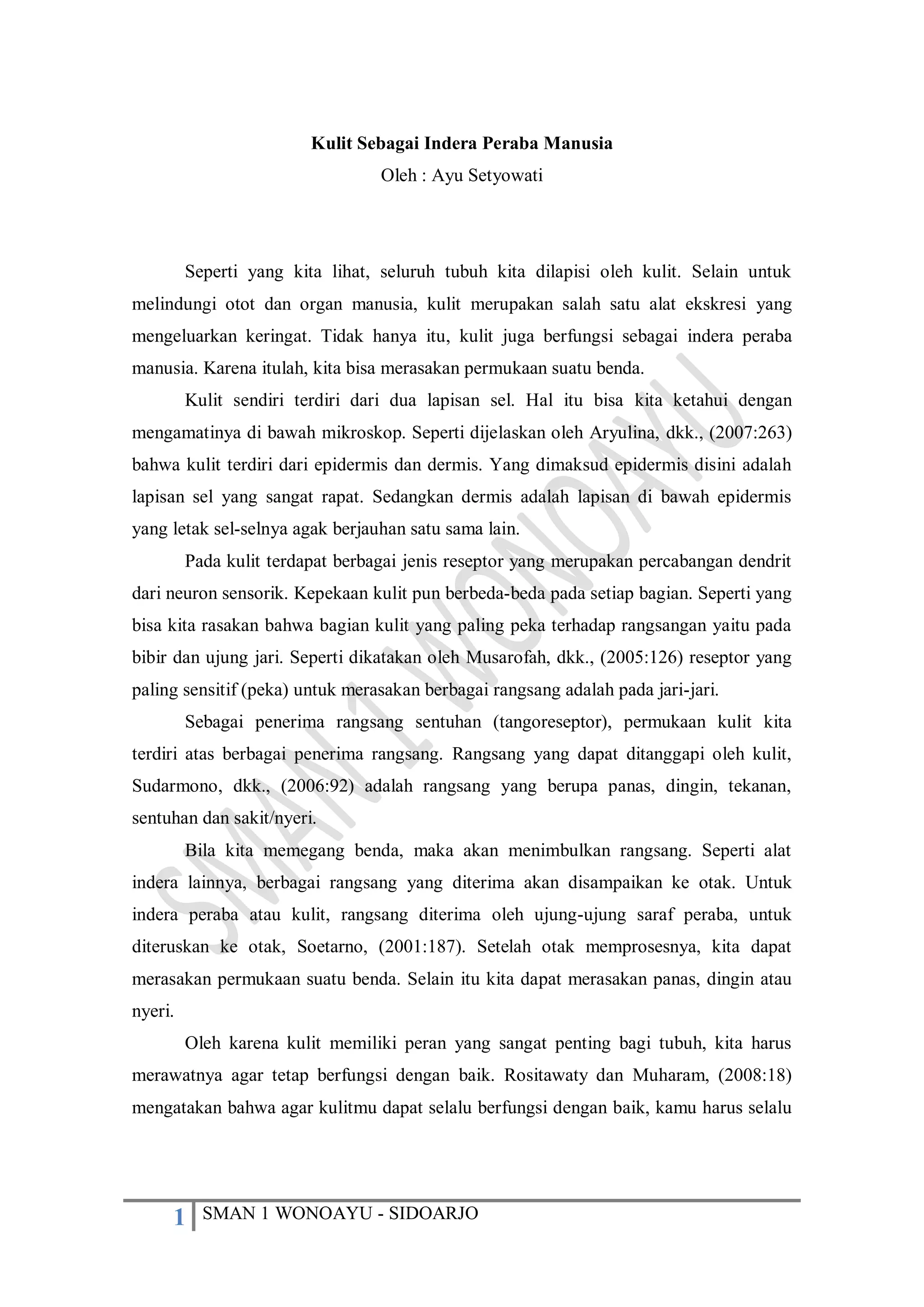 Kulit sebagai indera peraba manusia | PDF