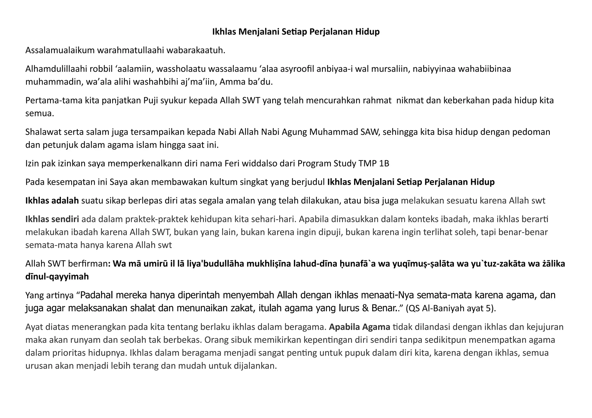 KULTUM.docx di baca ya biar bermanfaat oke | PPT | Free Download