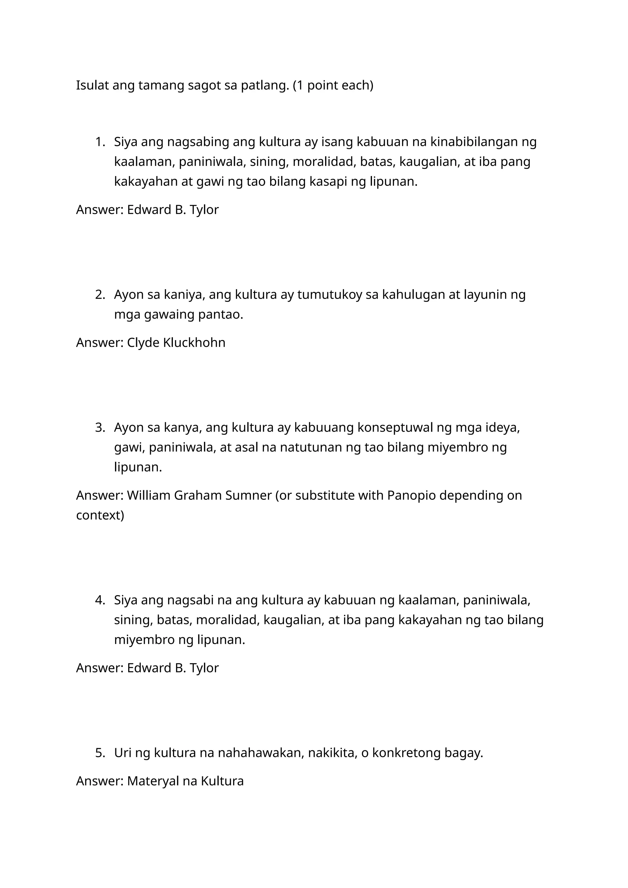 Ap 10 Module 4 Katuturan ng Kuktura Long Quiz | DOCX