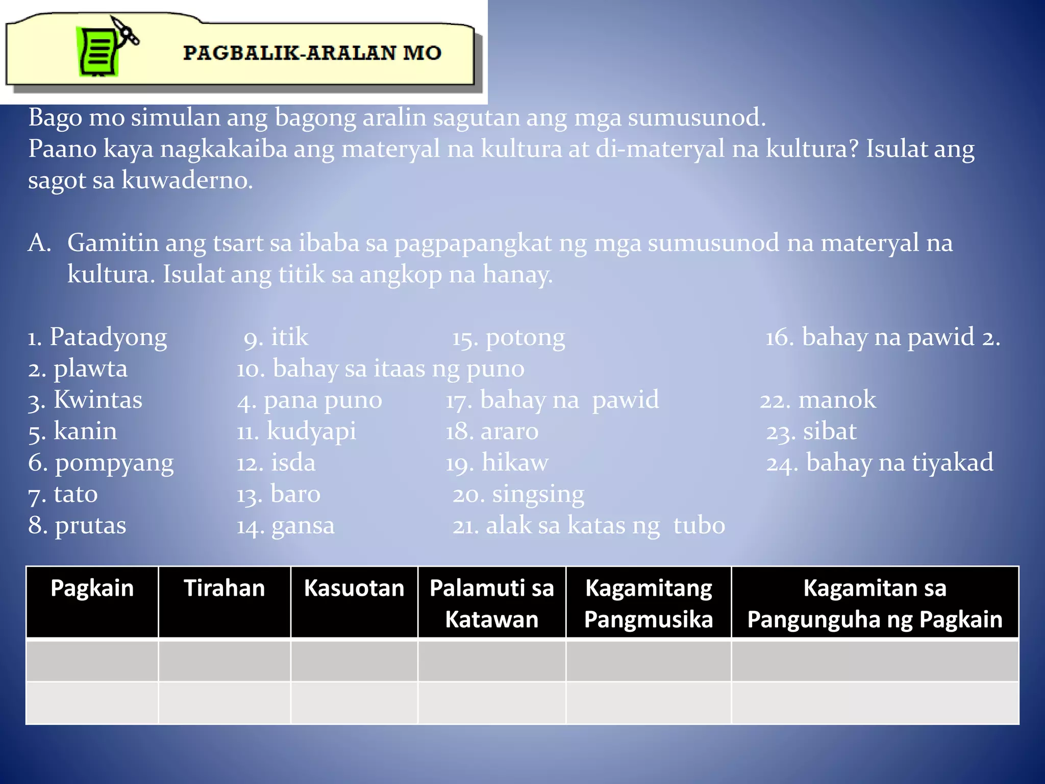 Kulturang Materyal ng Unang Pilipino | PPTX