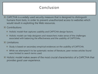 Security and User Experience: A Holistic Model for CAPTCHA Usability Issues | PPT
