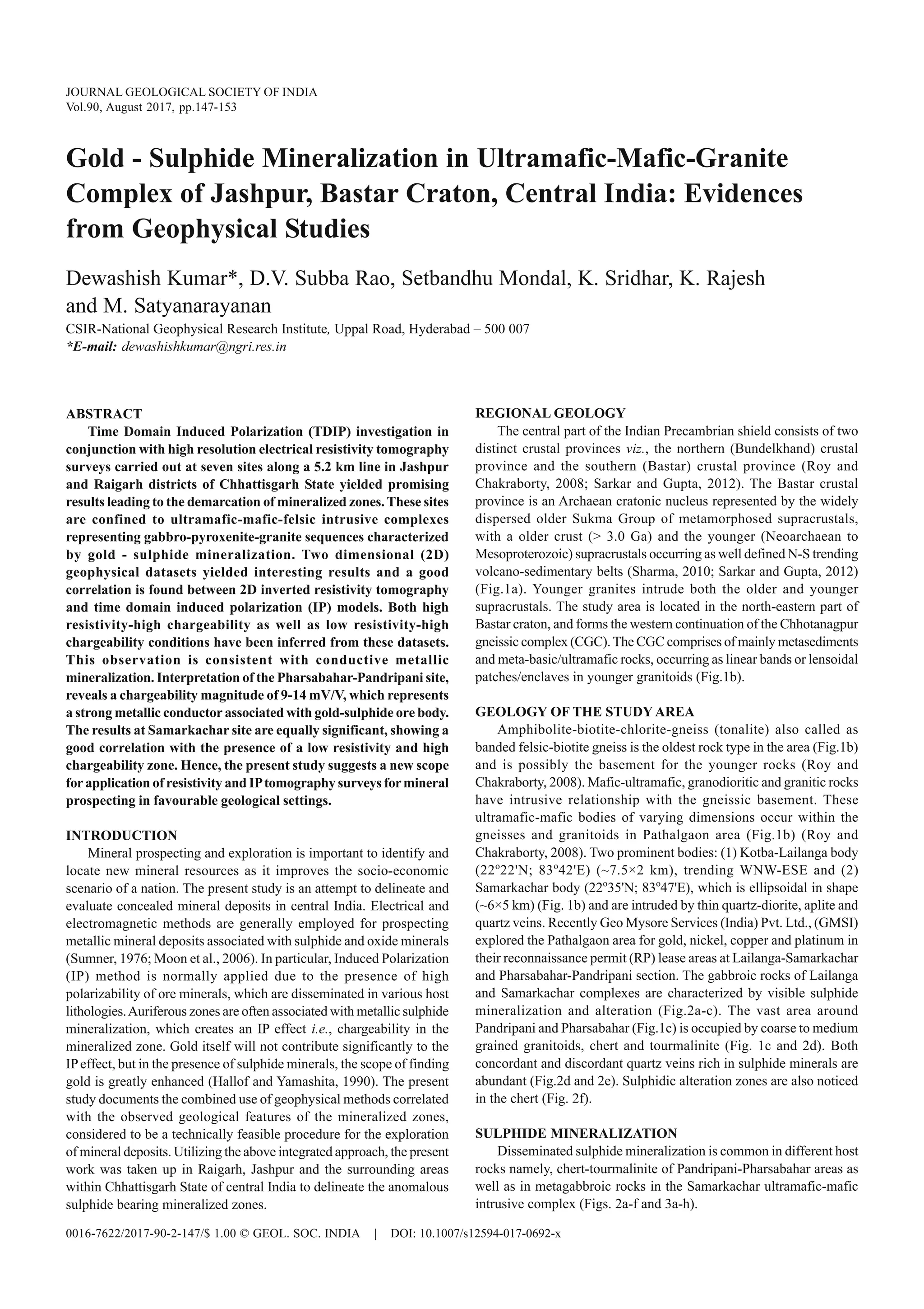 kumar2017.Gold - Sulphide Mineralization in Ultramafic-Mafic-Granite.pdf