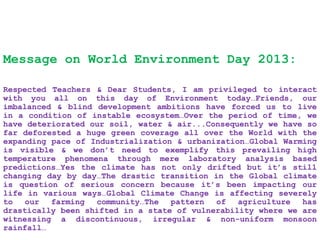 Kumar Deepak, message on world environment day for "Tree-to-Teach ...