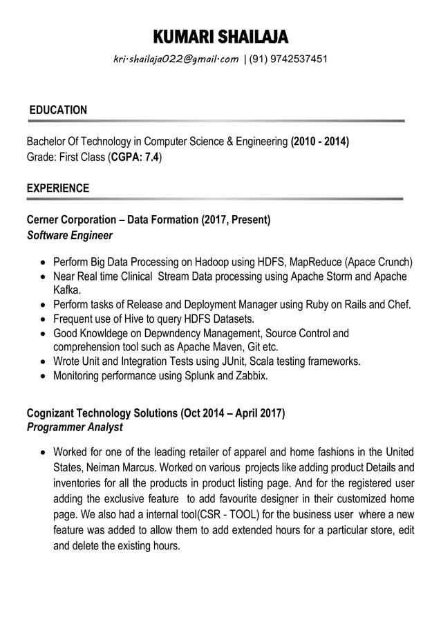 Kumari shailaja Big Data Engineer | PDF