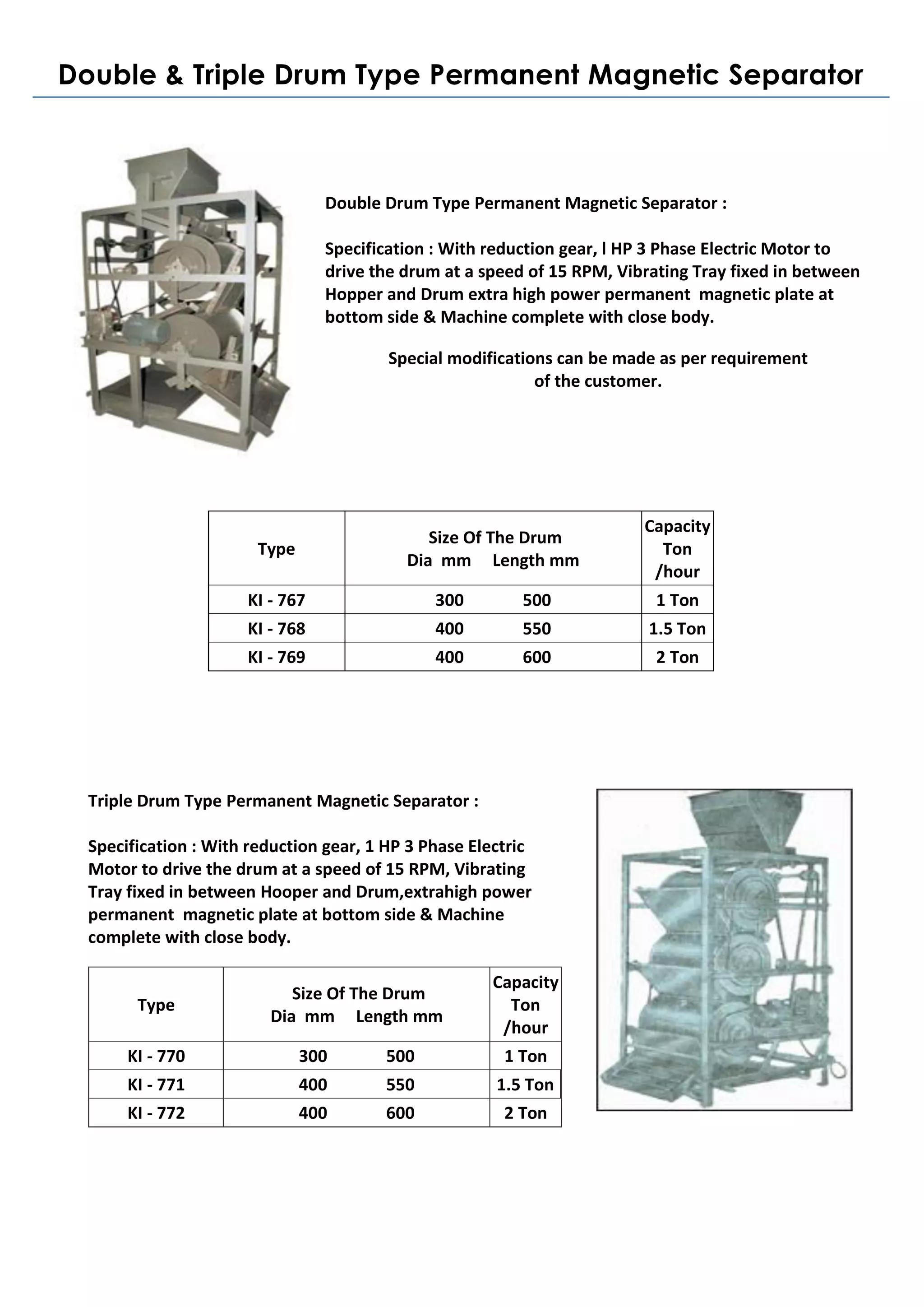 Single Drum type magnetic separator, Permanent magnetic separator | PDF