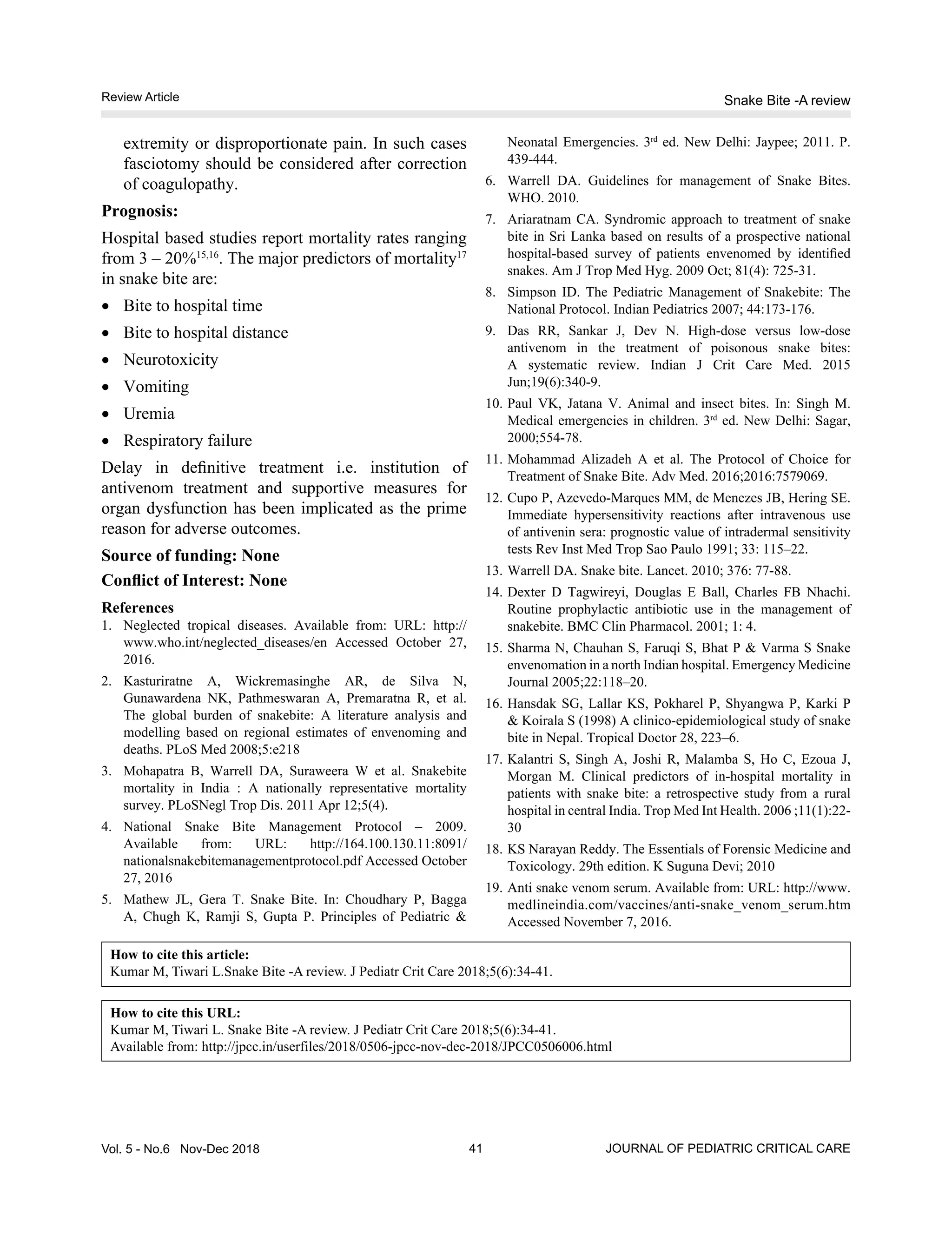 Kumar m, tiwari l. snake bite a review jpcc 2018 | PDF