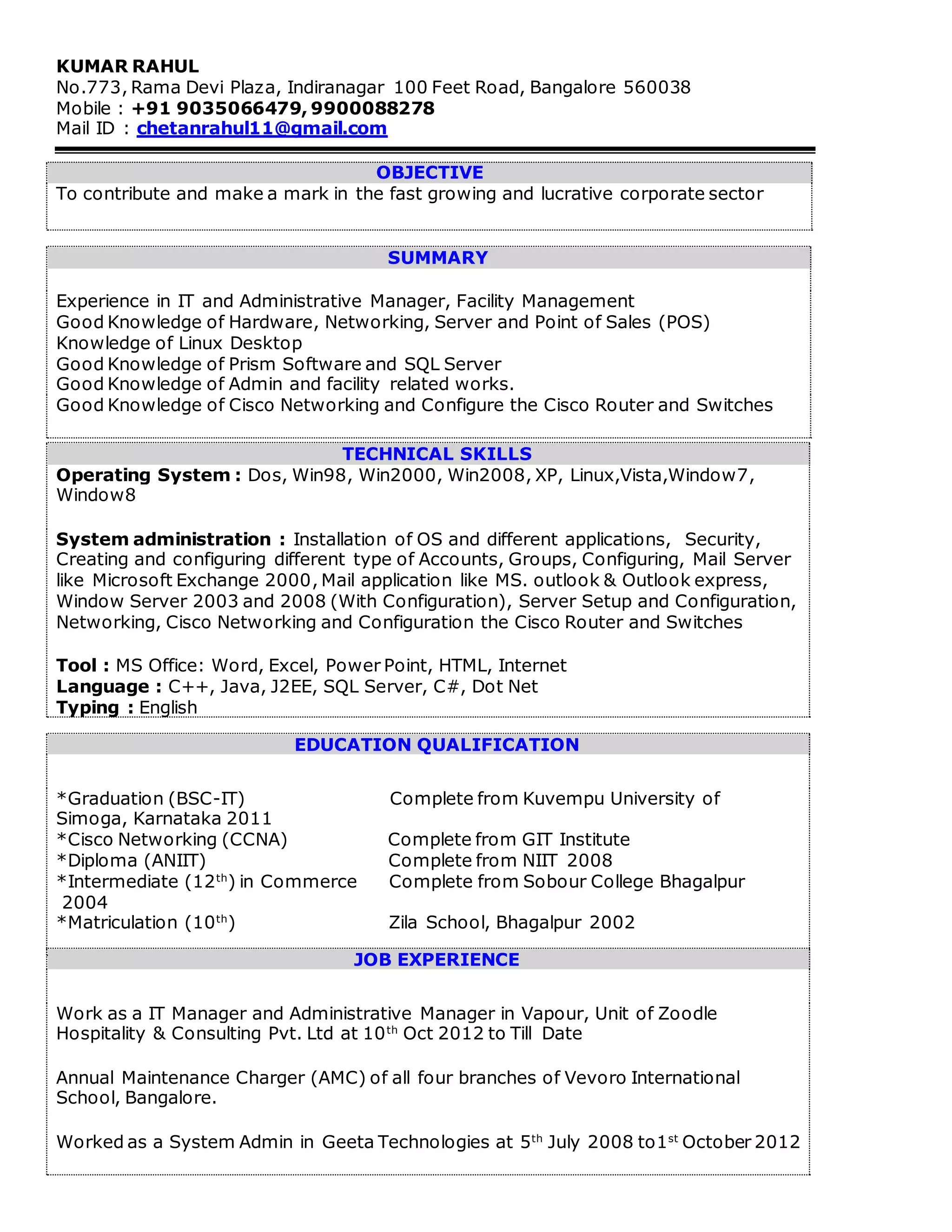 Kumar rahul | DOCX | Operating Systems | Computer Software and Applications