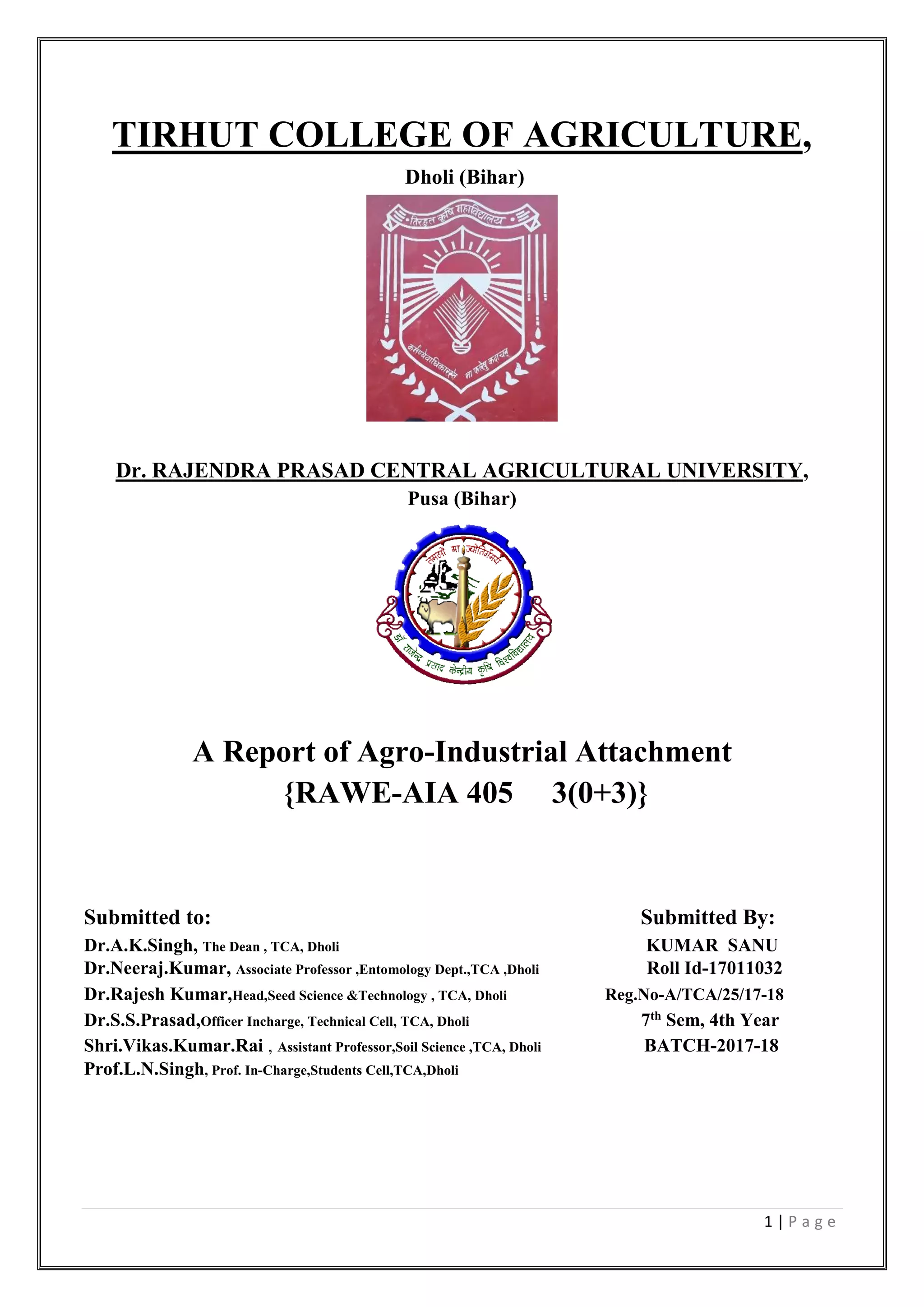 Agro Industrial Attachment Report | PDF