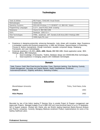 Kumar swaminathan resume -pmp-csm-itil | DOCX