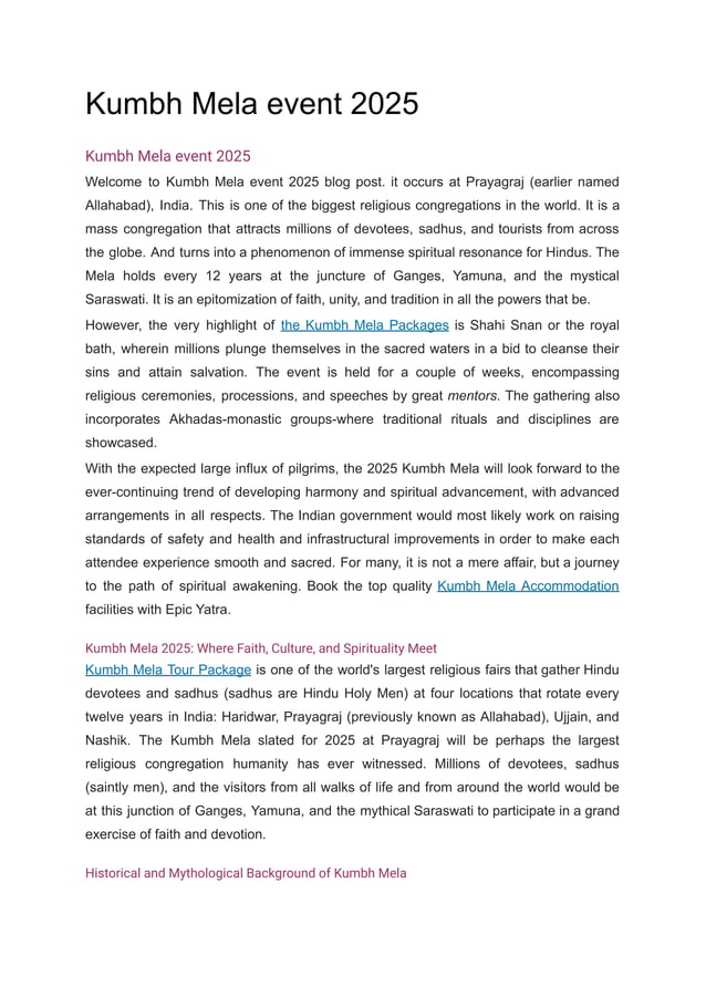 Kumbh Mela 2025: Where Faith, Culture, and Spirituality Meet | PDF