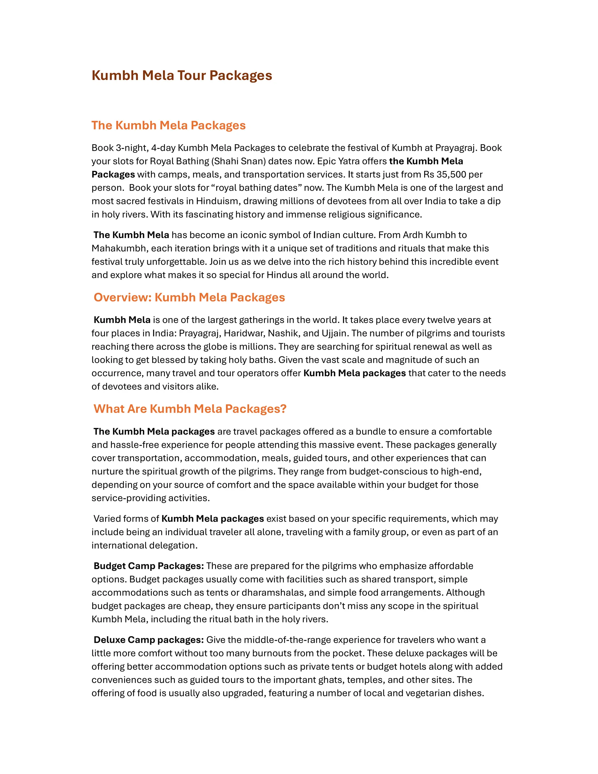The Kumbh Mela Tour Packages Booking 2025 | PDF