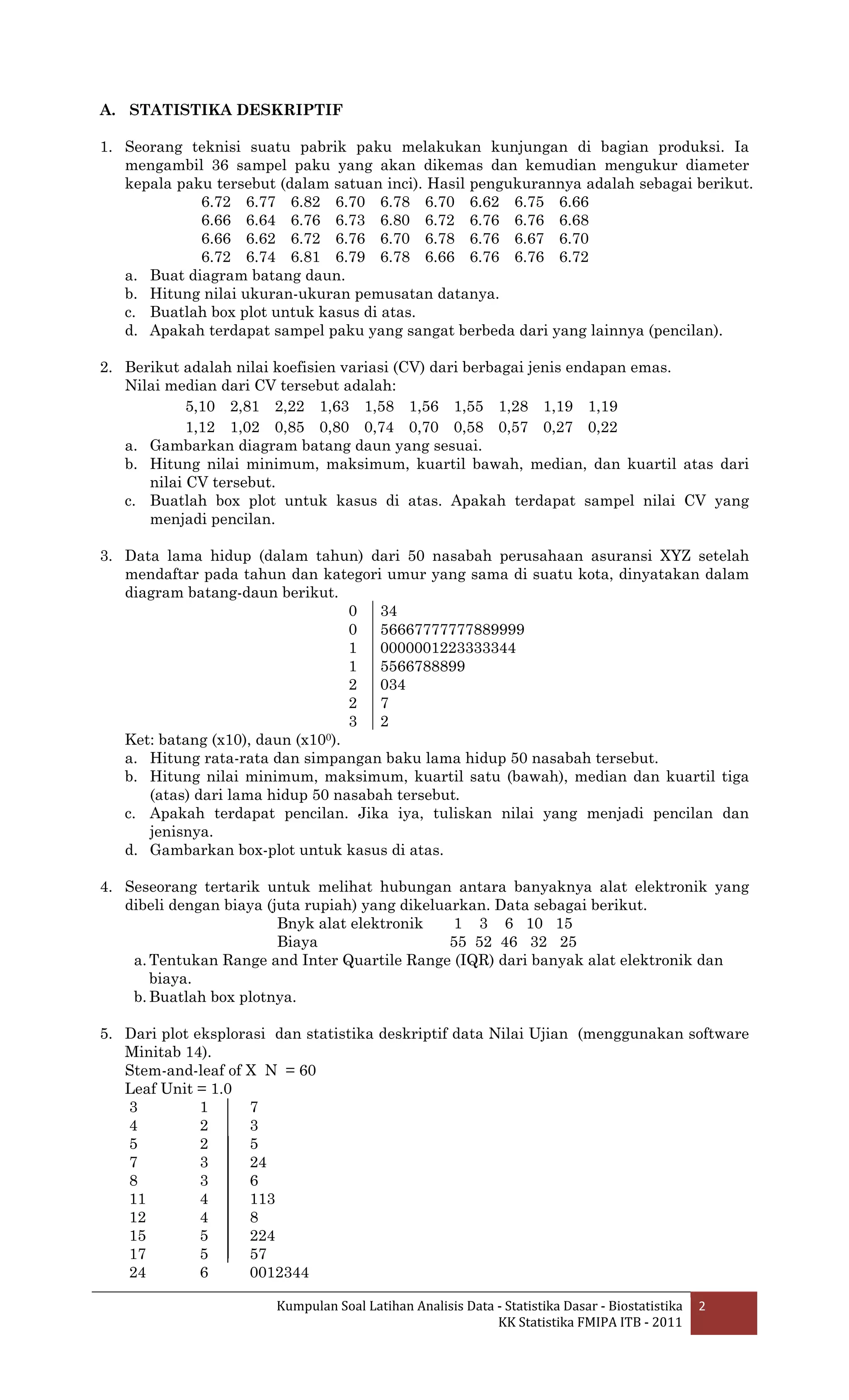 Kumpulan soal-latihan-andat-statdas-biostat-2011 | PDF