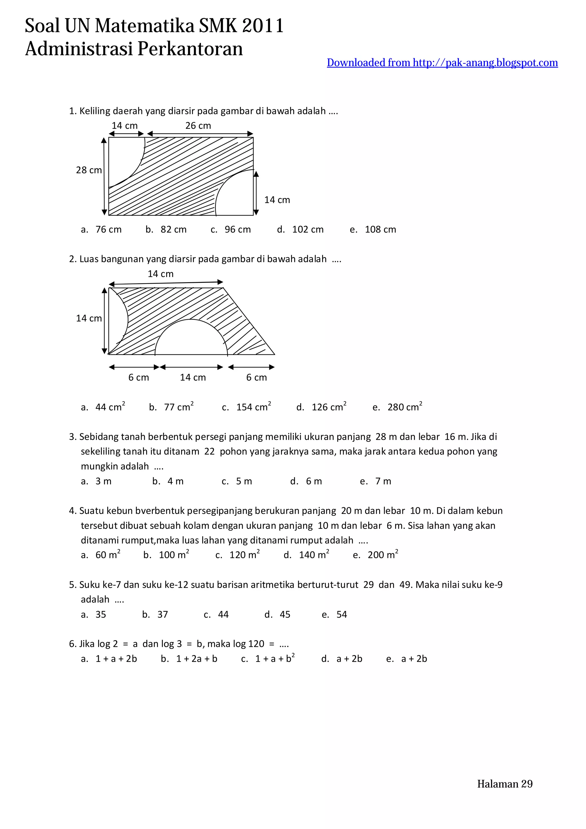Kumpulan arsip soal 5 tahun un matematika smk 2008 2012 | PDF