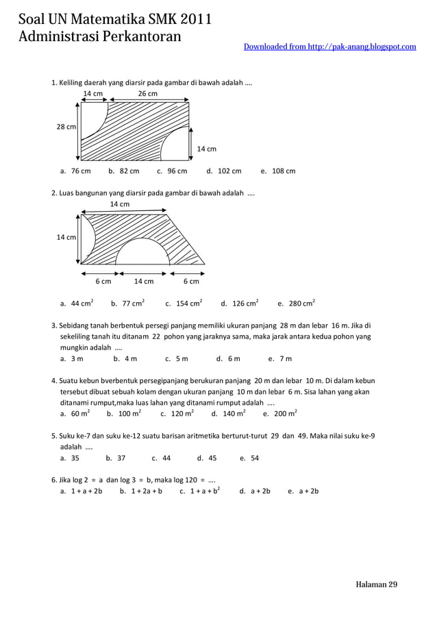 Kumpulan arsip soal 5 tahun un matematika smk 2008 2012 | PDF