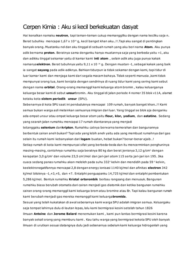 Kumpulan cerpen kimia | DOCX