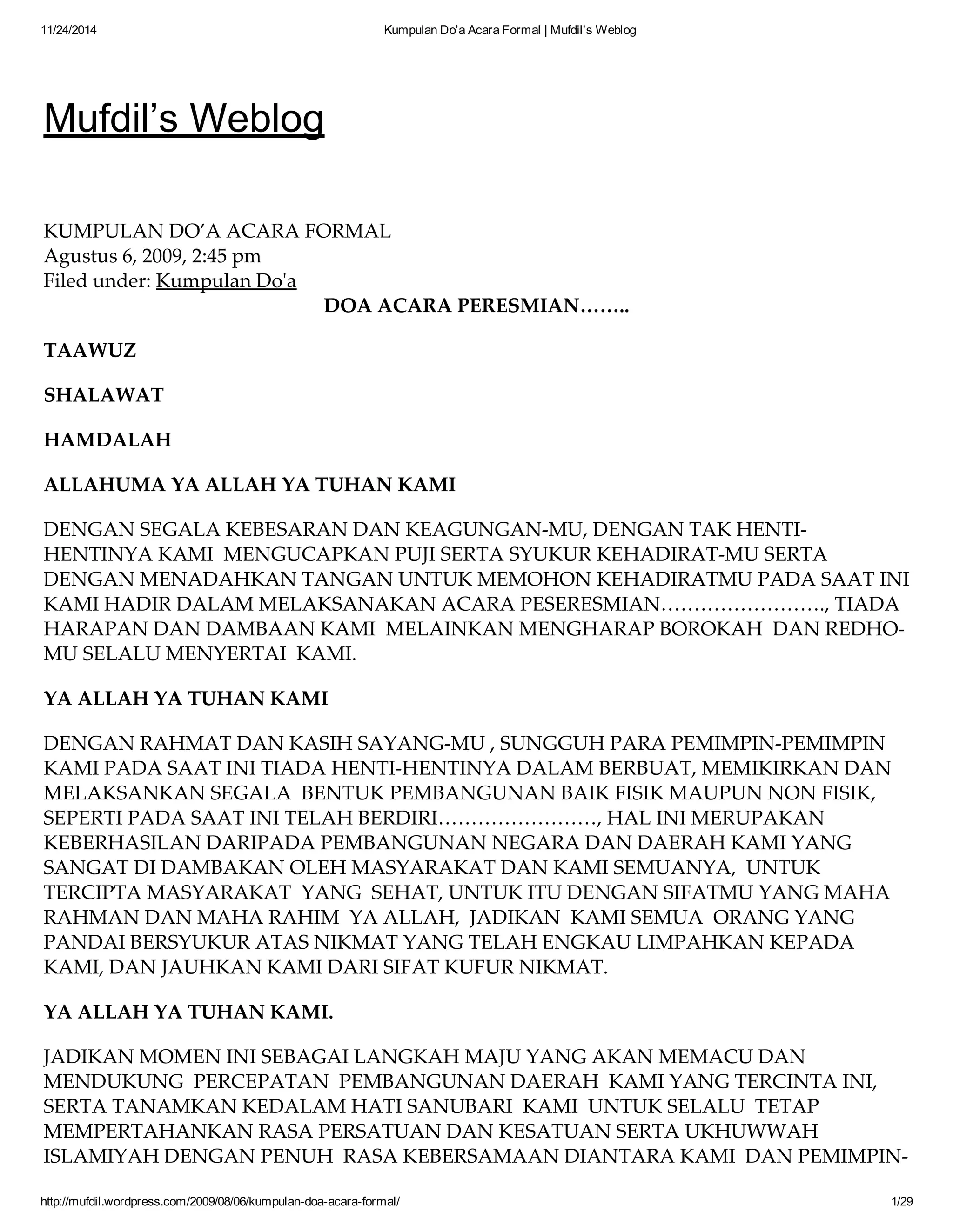 Kumpulan do’a acara formal mufdil's weblog | PDF