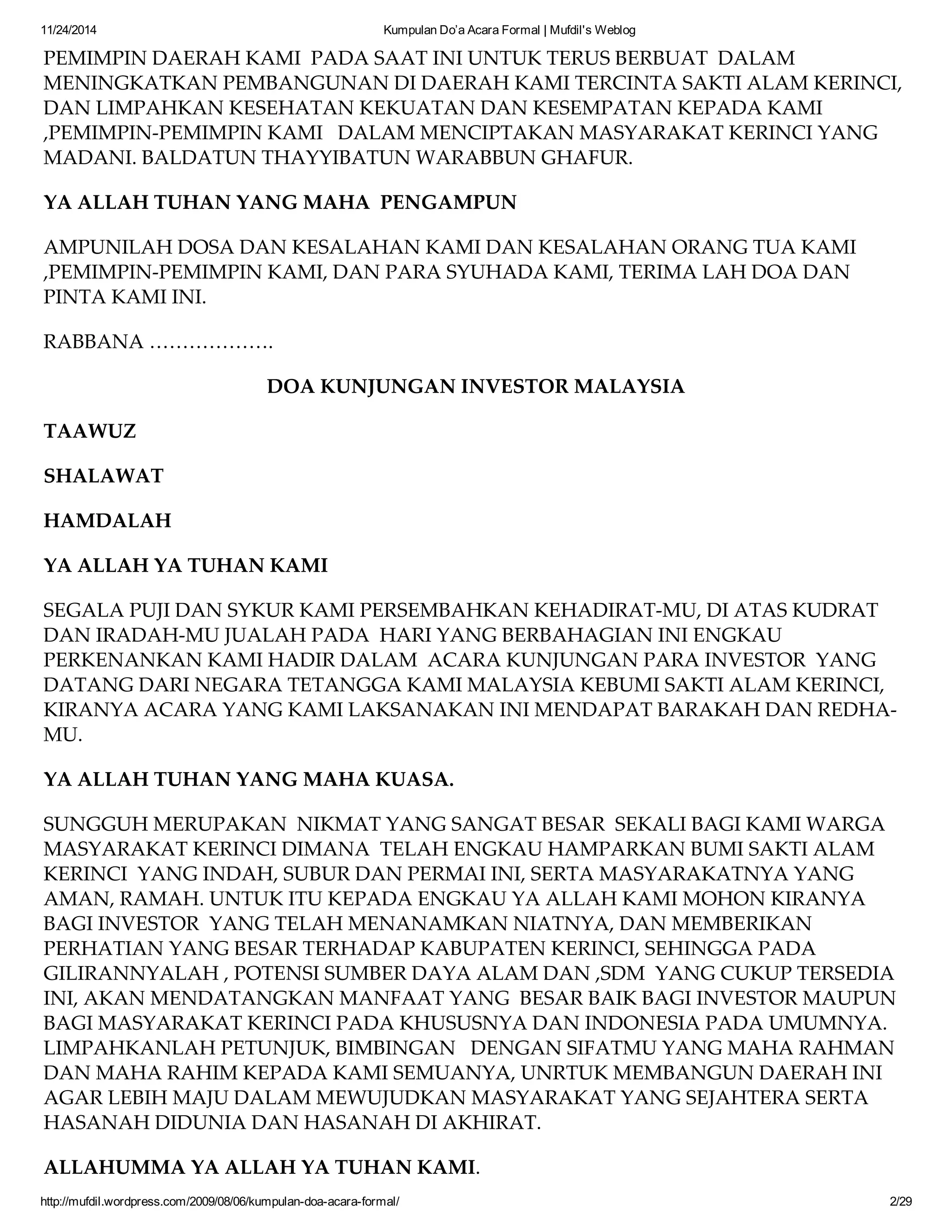 Kumpulan do’a acara formal mufdil's weblog | PDF