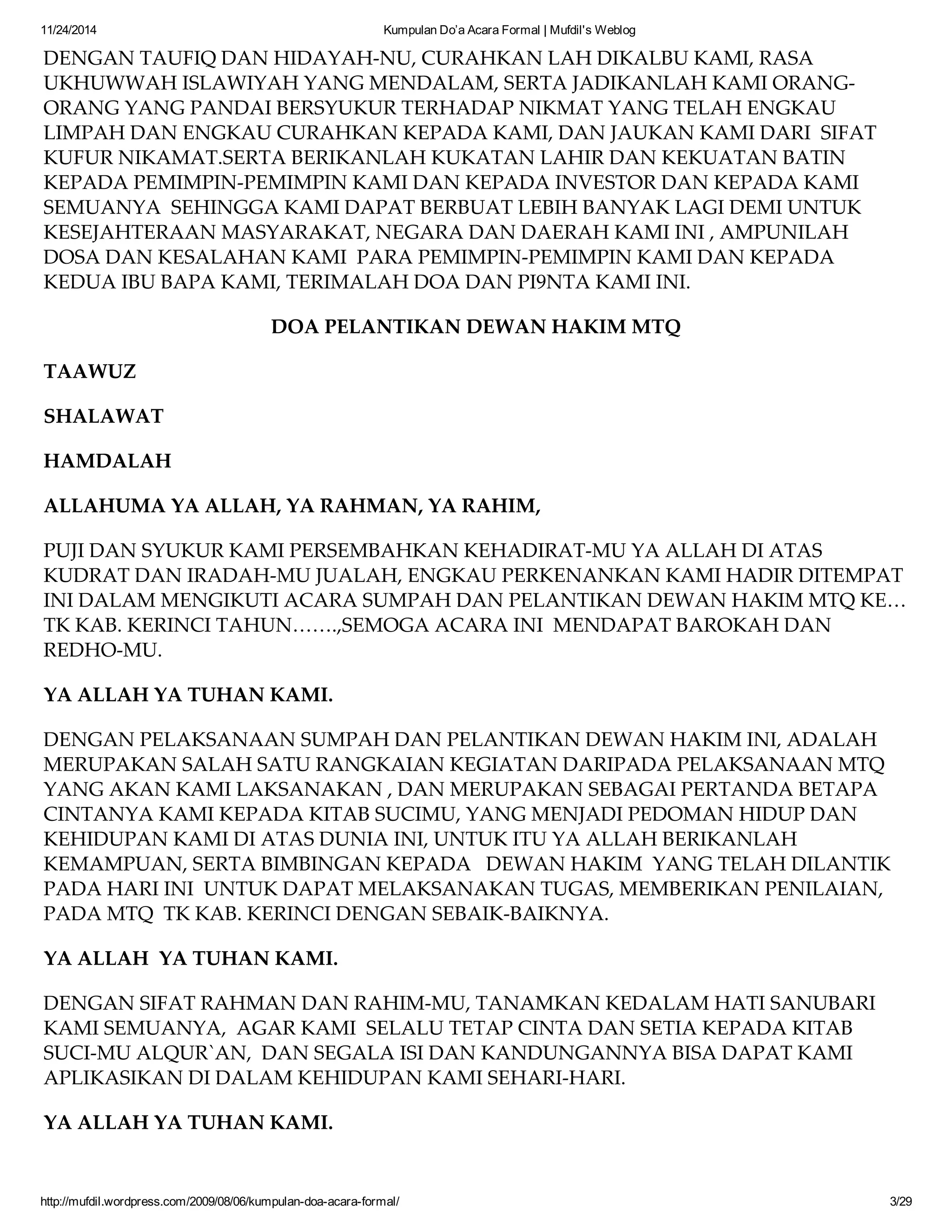 Kumpulan do’a acara formal mufdil's weblog | PDF