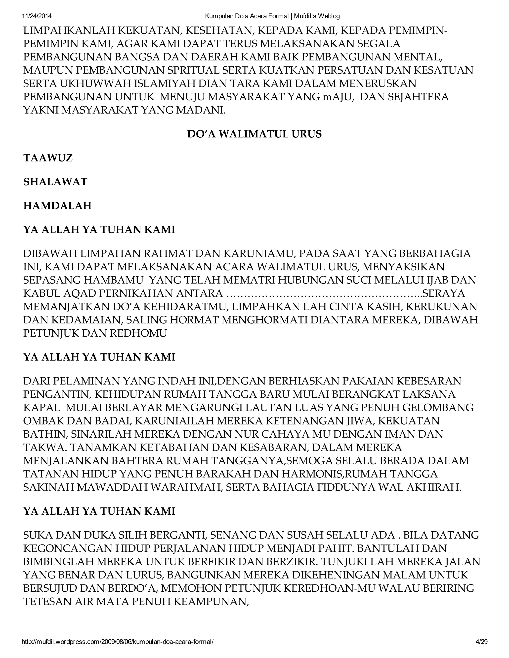 Kumpulan do’a acara formal mufdil's weblog | PDF